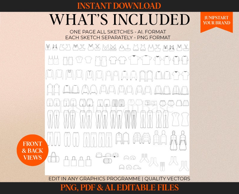 Activewear Streetwear Vector Mockup Fashion Tech Pack Template Clothing ...