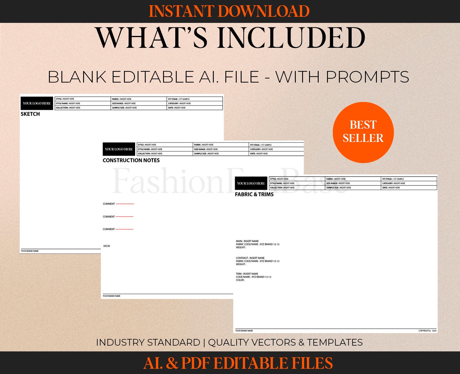 Fashion Tech Pack Template Kit Adobe Illustrator DIY Tech Pack Ai. PDF ...