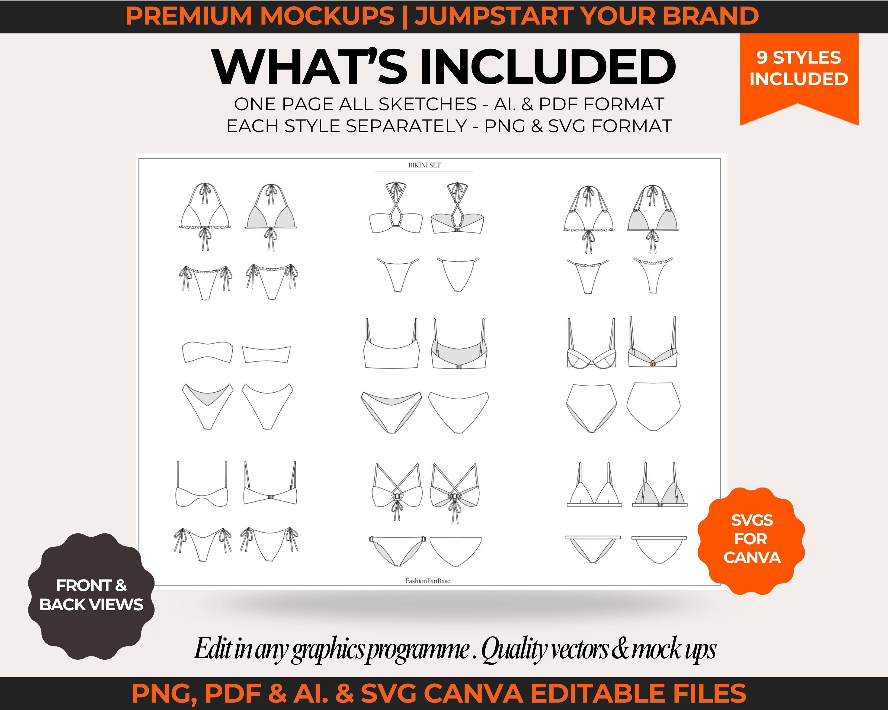 Bikini Fashion Flats Bikini Drawings Fashion Design Template Tech Pack ...