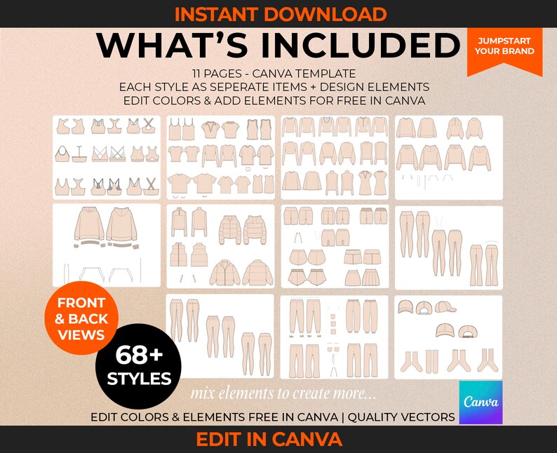 Activewear Streetwear Vector Canva Mockup Fashion Tech Pack Template ...