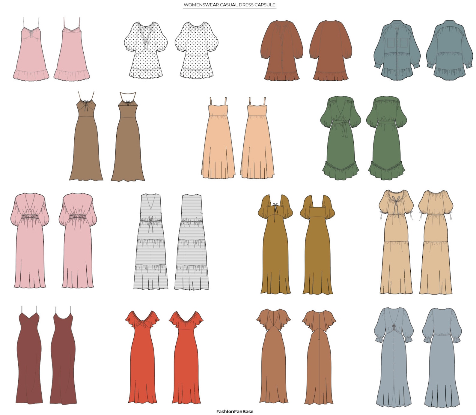 Womenswear Vector Dress Sketch Women's Casual Dress Tech Pack Template ...