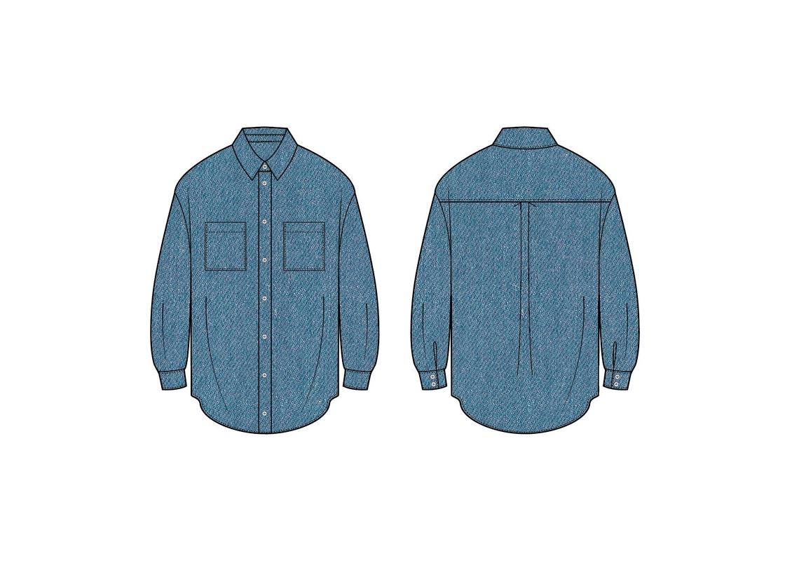Unisex Shirt Drawing Tailored Shirt Sketch Streetwear Drawing Tech Pack ...