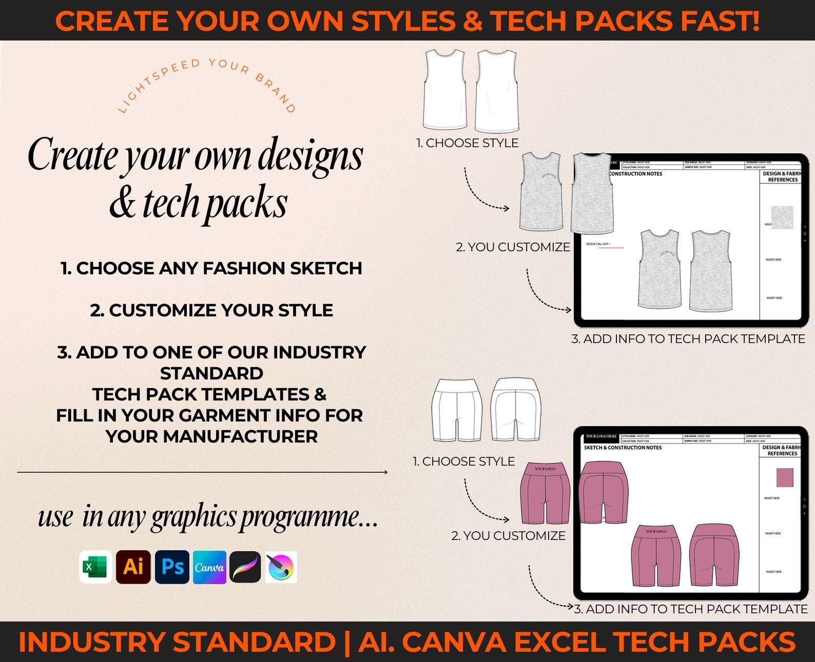 Activewear Streetwear Vector Mockup Fashion Tech Pack Template Clothing ...