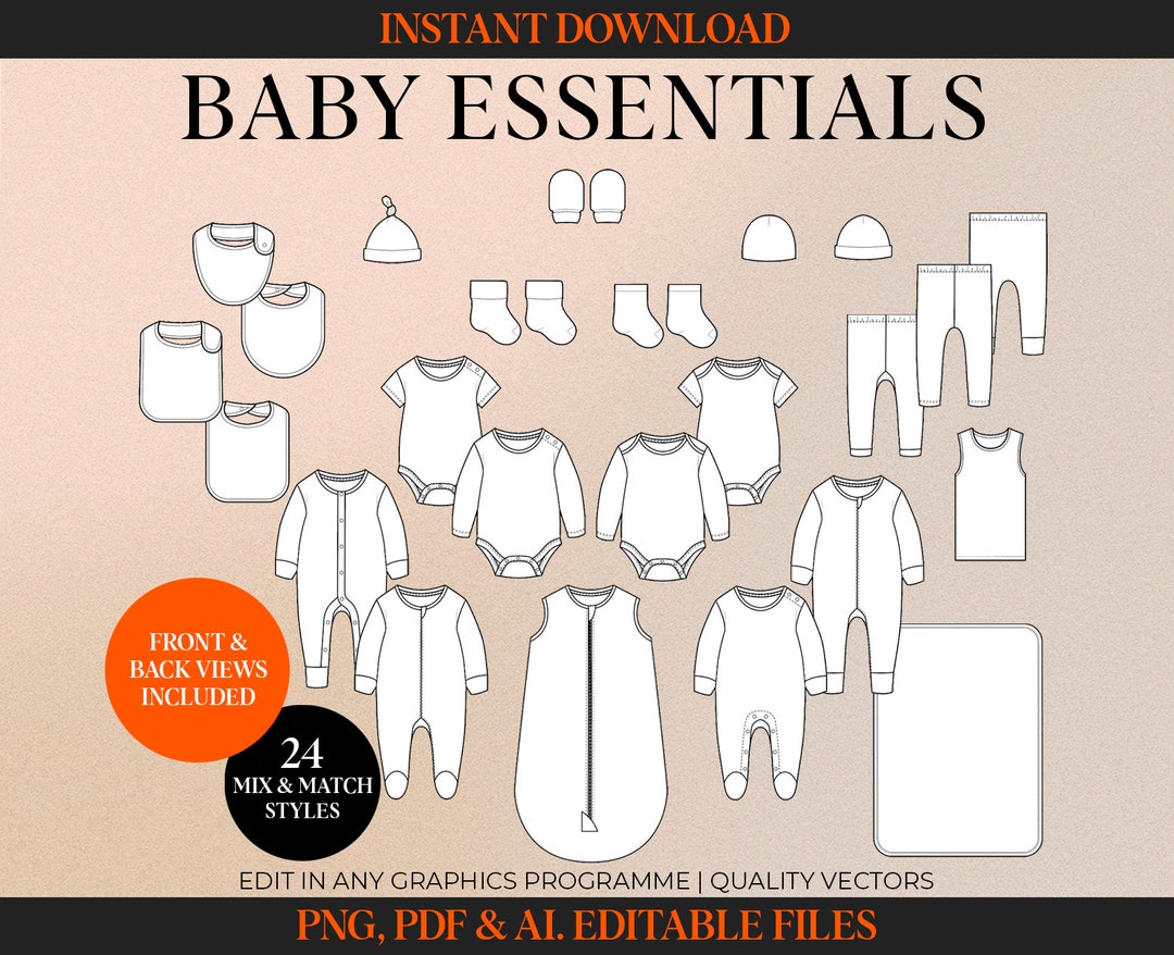 Baby Clothing Vector Mockup Infant Clothing Tech Drawing Tech Pack ...