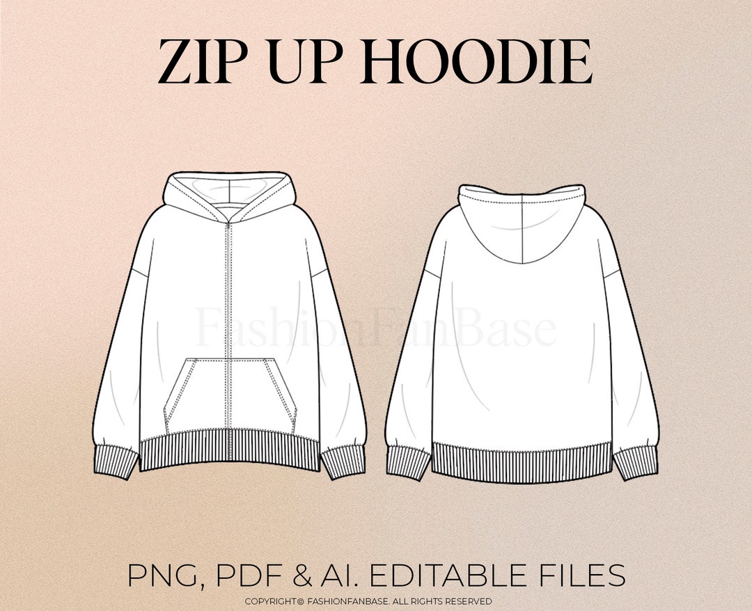 Zip up Hoodie Tech Drawing Streetwear Vector Sweater Drawing Streetwear ...