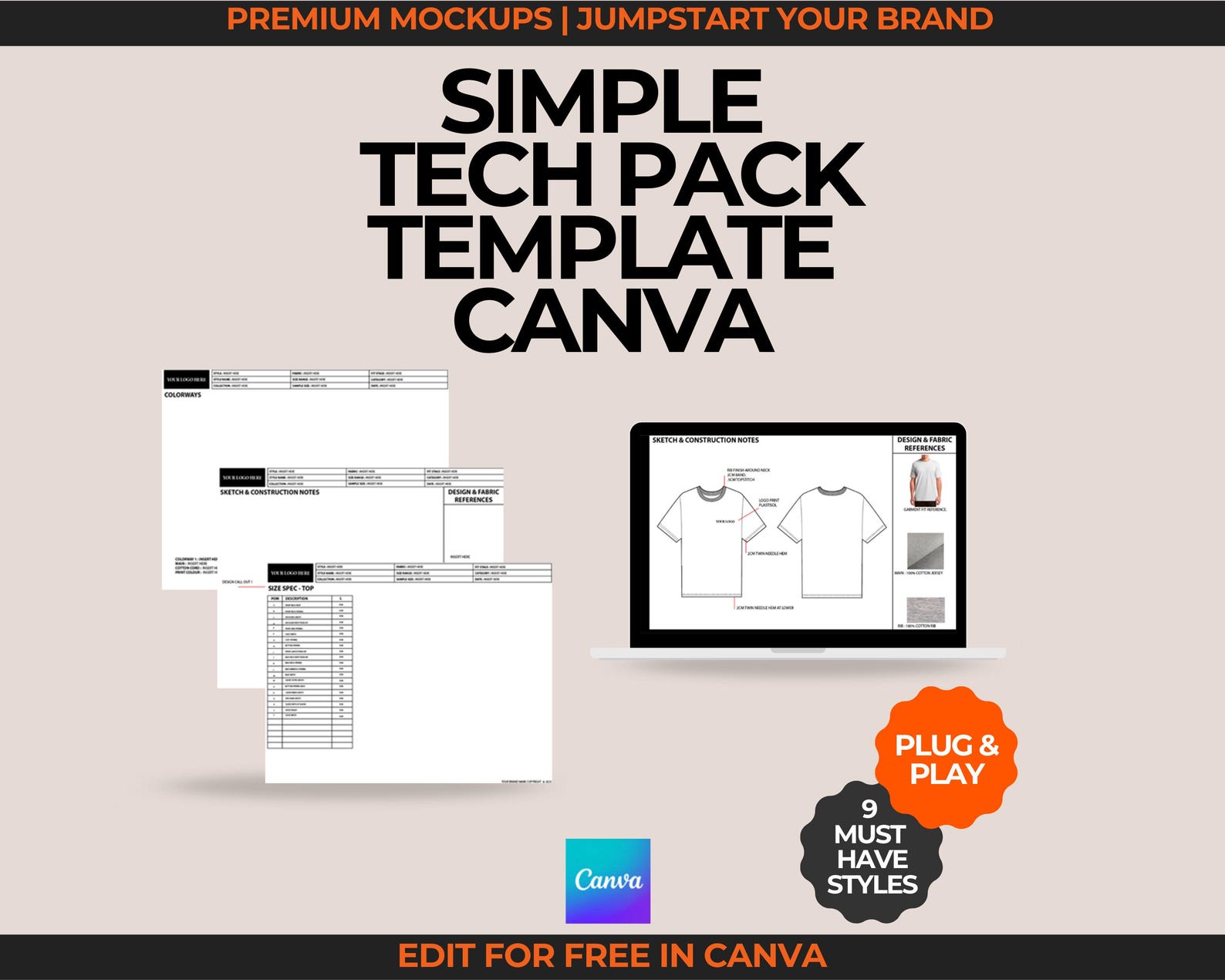 Simple Fashion Tech Pack Template Canva Tech Pack Template Canva ...