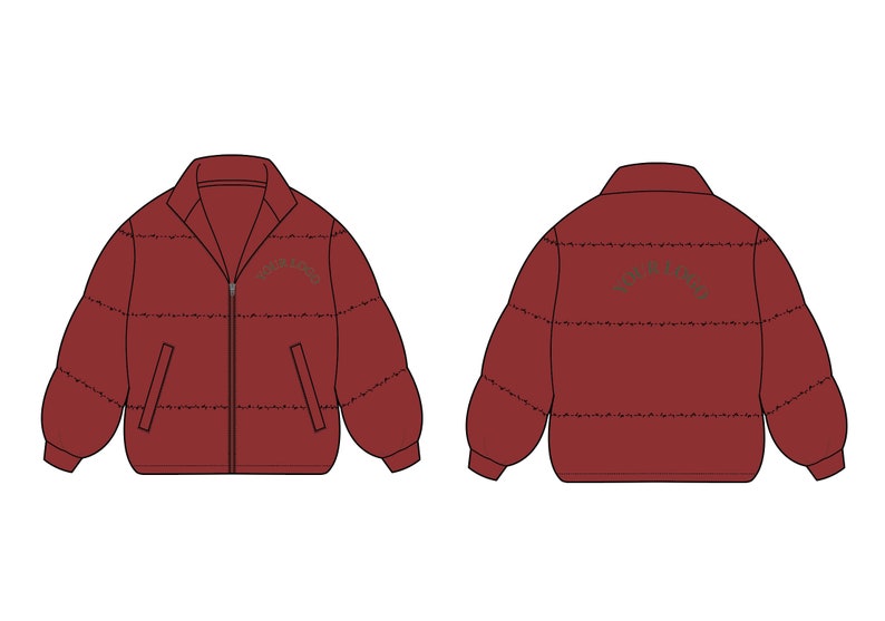 Puffer Jacket Drawing Streetwear Fashion Flat Clothing Template ...
