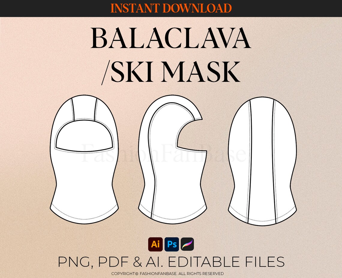 Balaclava Drawing Ski Mask Sketch Drawing Streetwear Tech Pack Template ...
