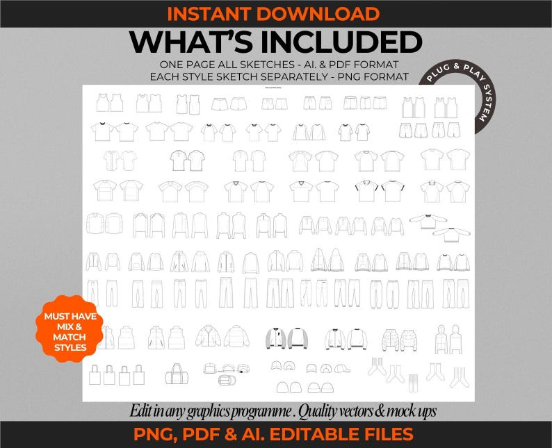 Activewear Men's Streetwear Vector Mockup Fashion Tech Pack Template ...