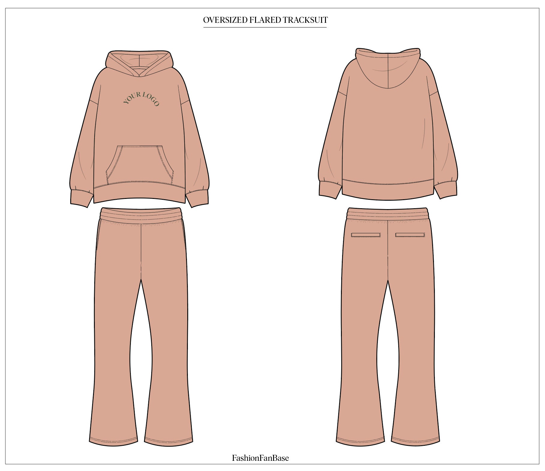 Flared Tracksuit Vector Oversized Hoodie Mock up Sweatshirt Drawing ...