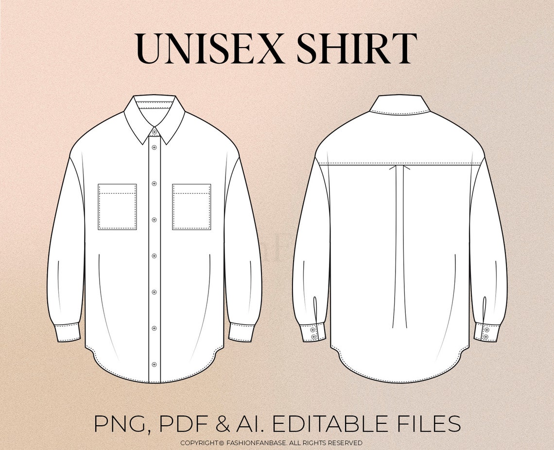 Unisex Shirt Drawing Tailored Shirt Sketch Streetwear Drawing Tech Pack ...