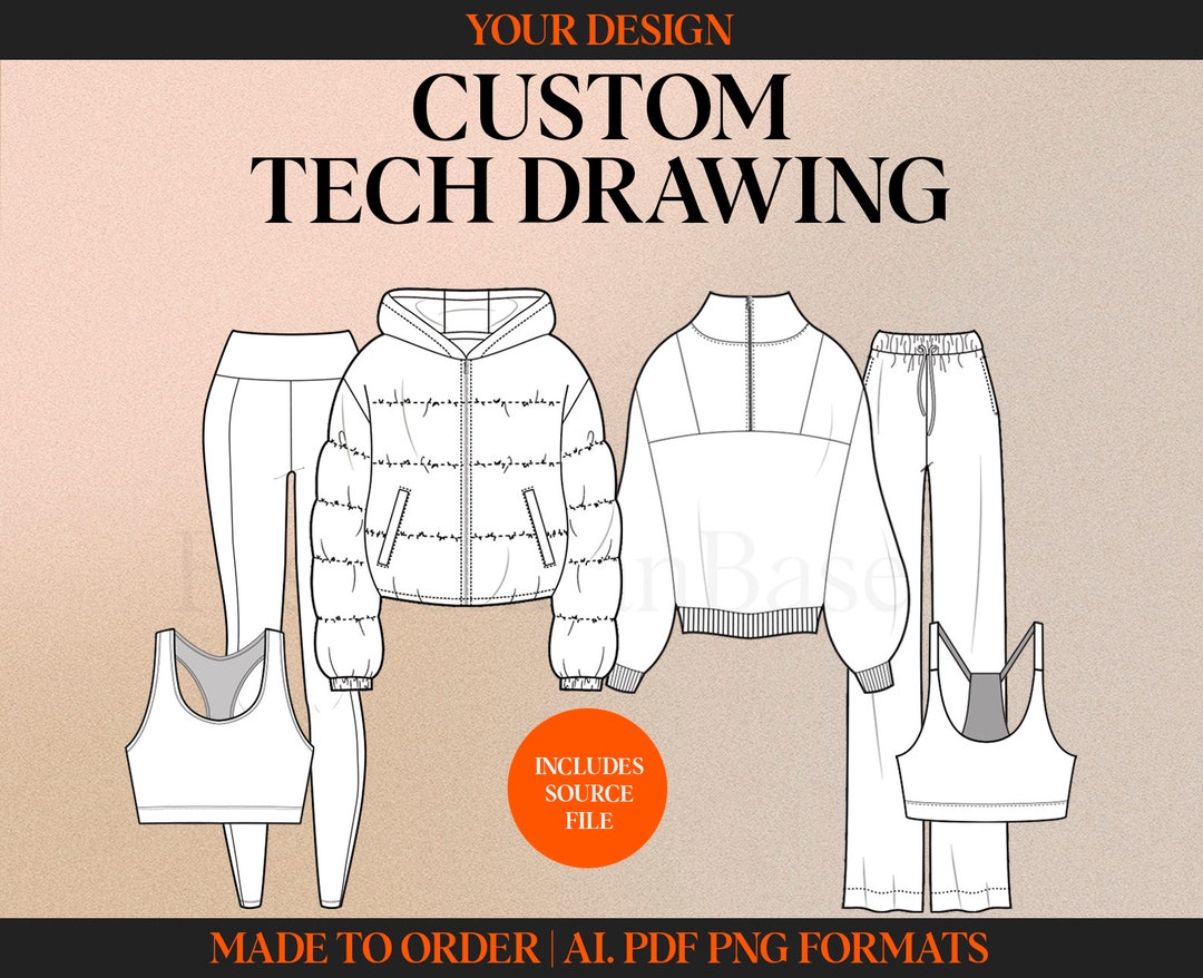 Custom Fashion Flat Sketch Custom Fashion Technical Drawing Fashion ...