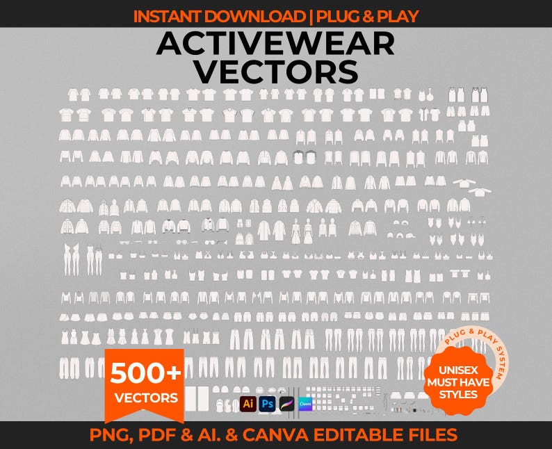 500+ Activewear Streetwear Vector Mockup Fashion Tech Pack Template ...