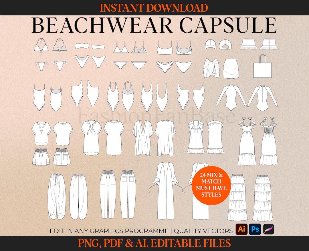 Bikini Vector Swimwear Drawing Beachwear Vector Template Tech Pack ...