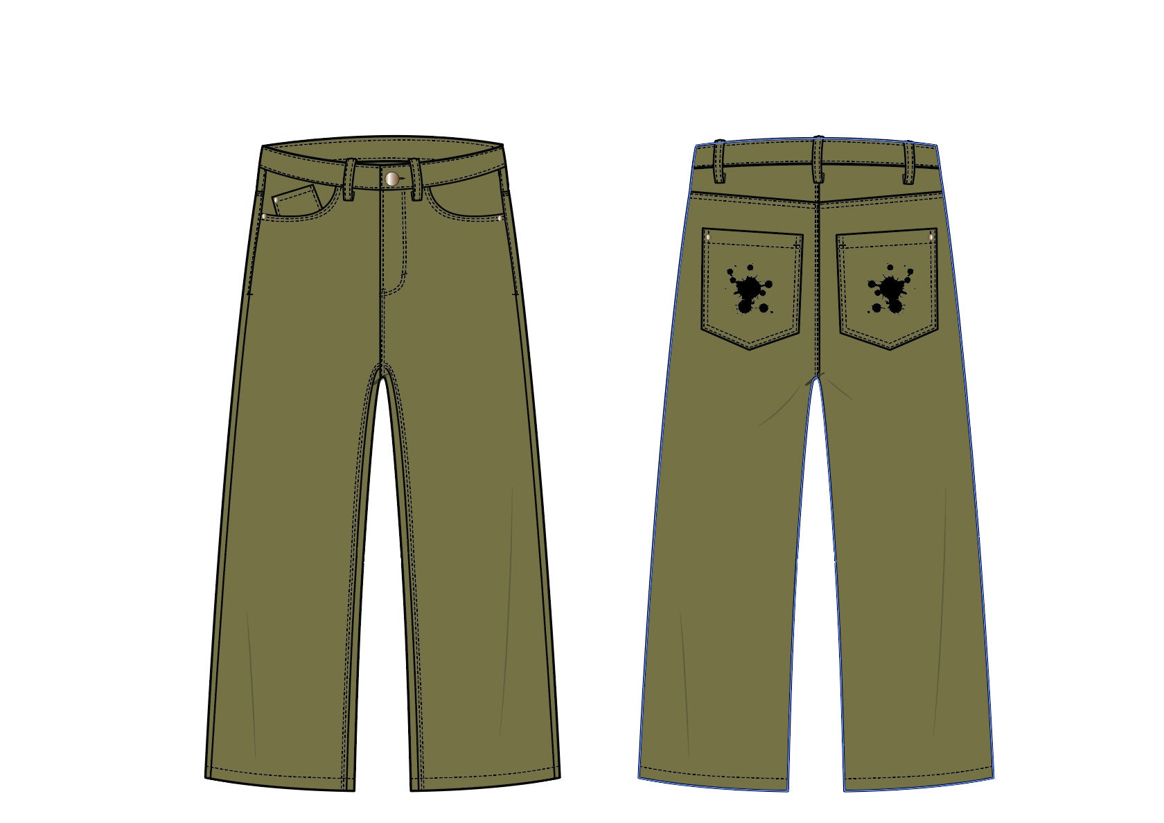 Oversized Baggy Jeans Vector Unisex Jeans Drawing Fashion Flat ...