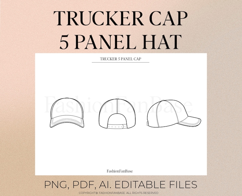 Trucker Hat Cap 5 Drawing Cap Fashion Flat Streetwear Drawing Tech Pack ...
