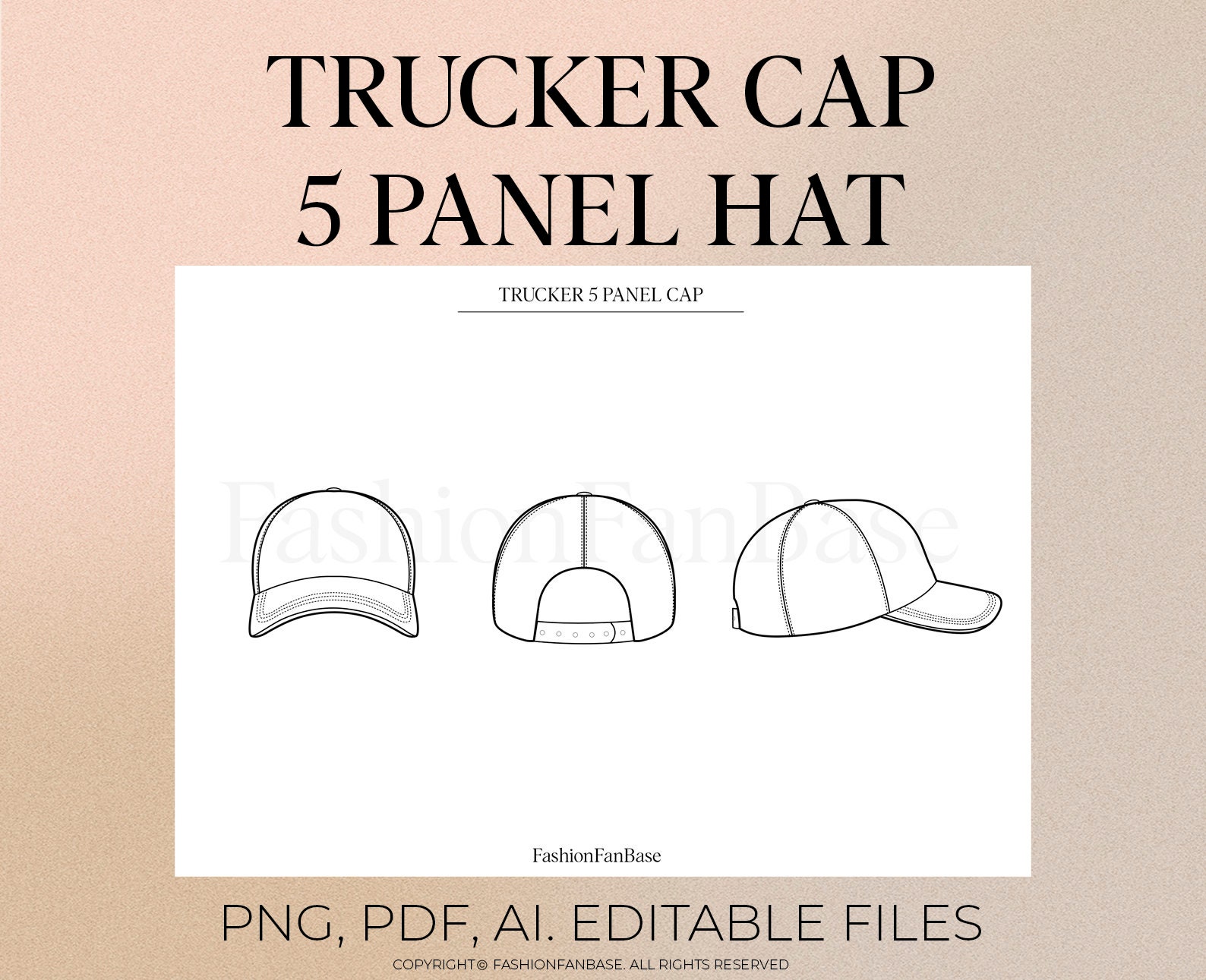 Trucker Hat Cap 5 Drawing Cap Fashion Flat Streetwear Drawing Tech Pack ...