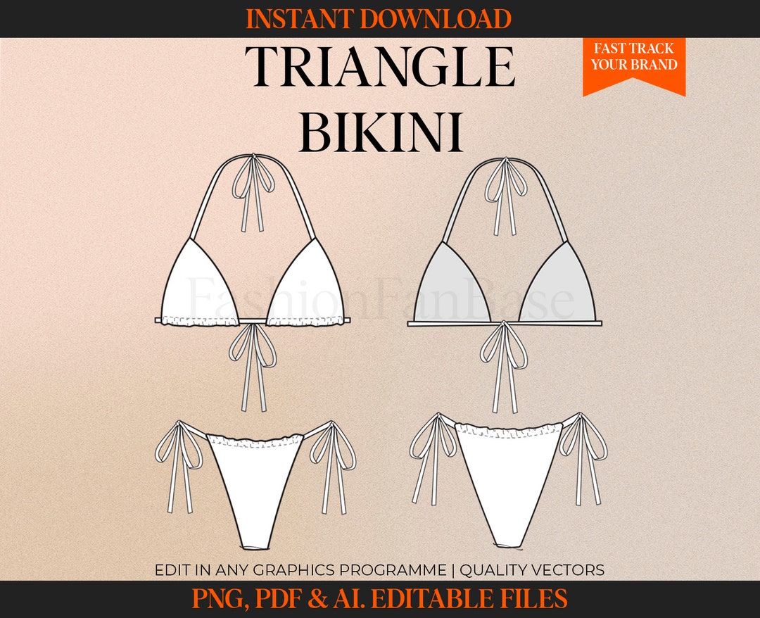 Triangle Bikini Drawing Bikini Fashion Flat Fashion Design Template ...