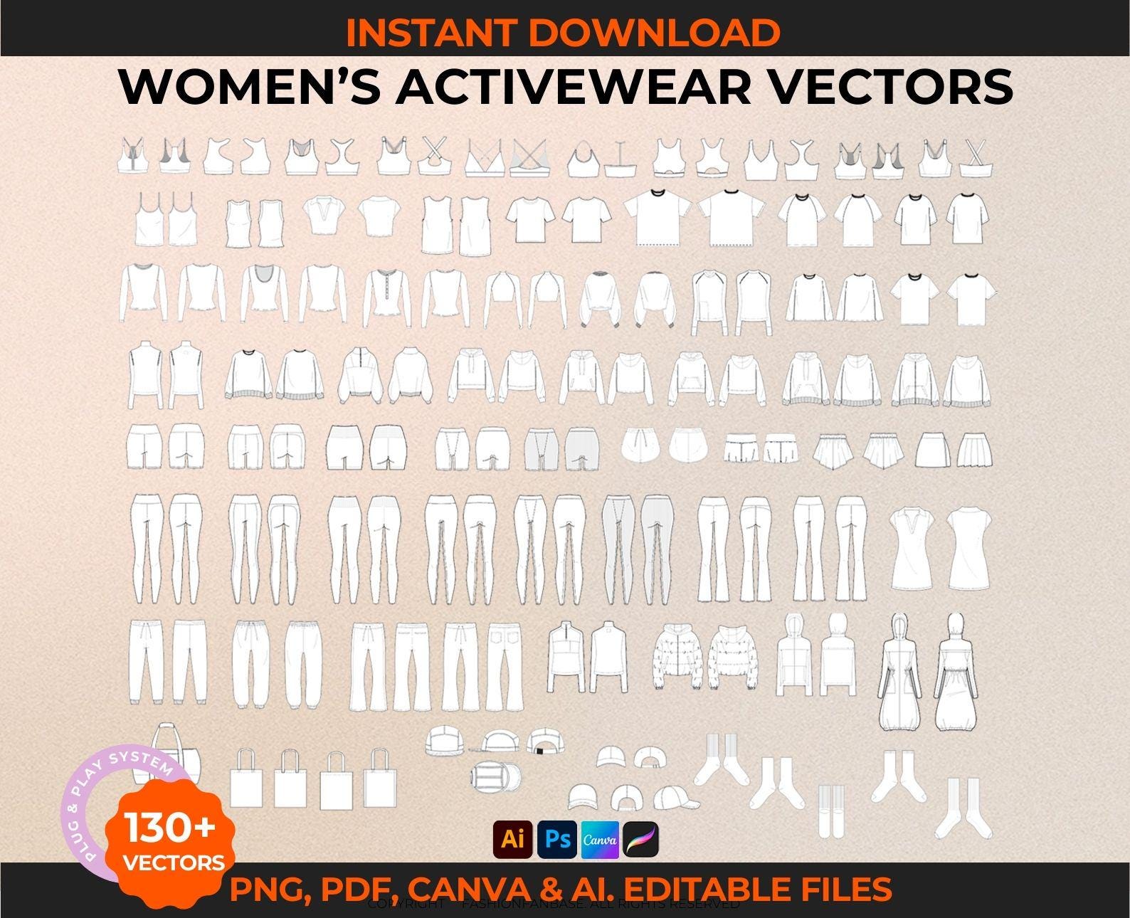 Activewear Streetwear Vector Mockup Fashion Tech Pack Template Clothing ...