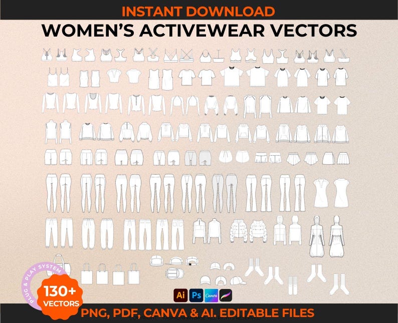 Activewear Streetwear Vector Mockup Fashion Tech Pack Template Clothing ...