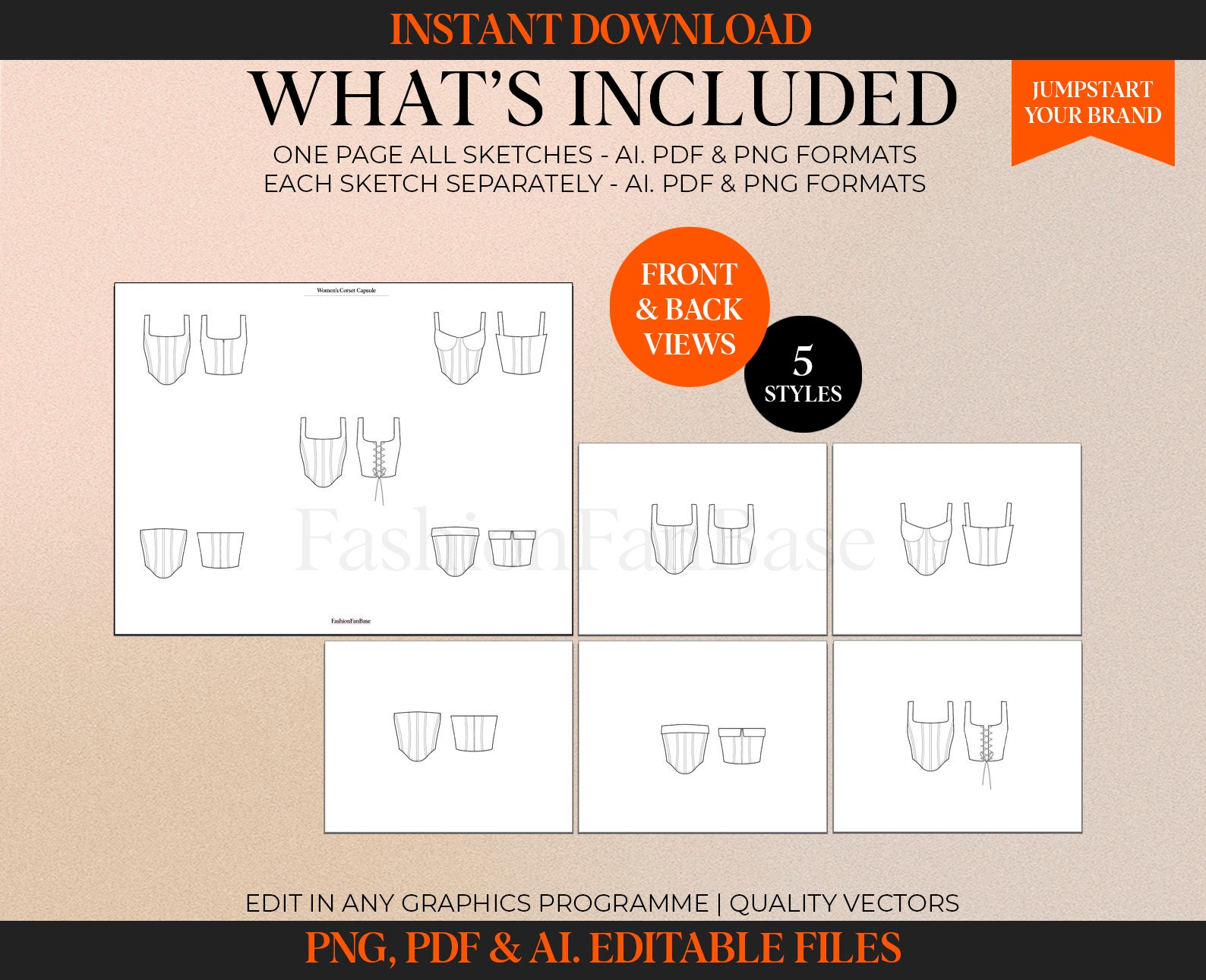 Corset Drawing Bustier Vector Shapewear Tech Pack Template Fashion Flat ...