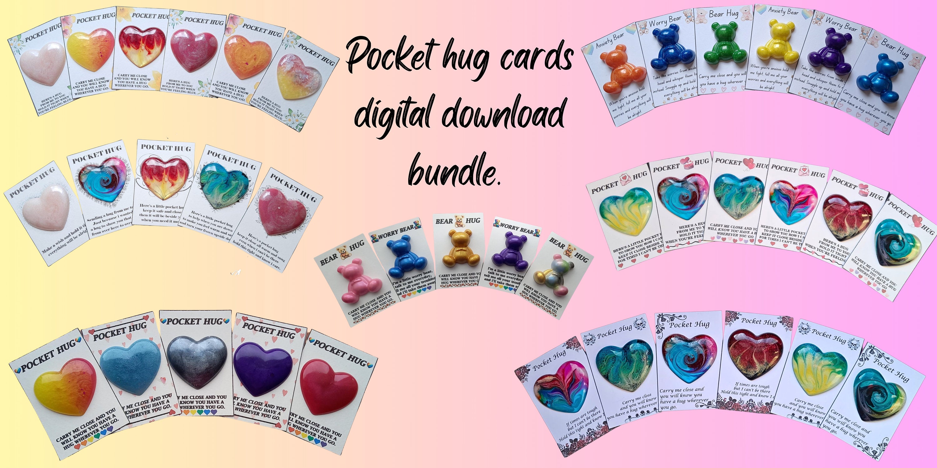 PDF File Instant Download: Printable Pocket Cards 21 Designs Worry Bear ...