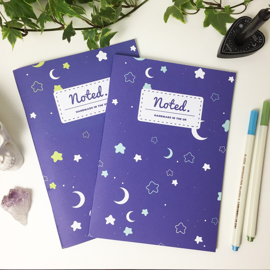 A5 Lined Moons and Stars Notebook, Handmade Starry Notebook, Cute Moons ...