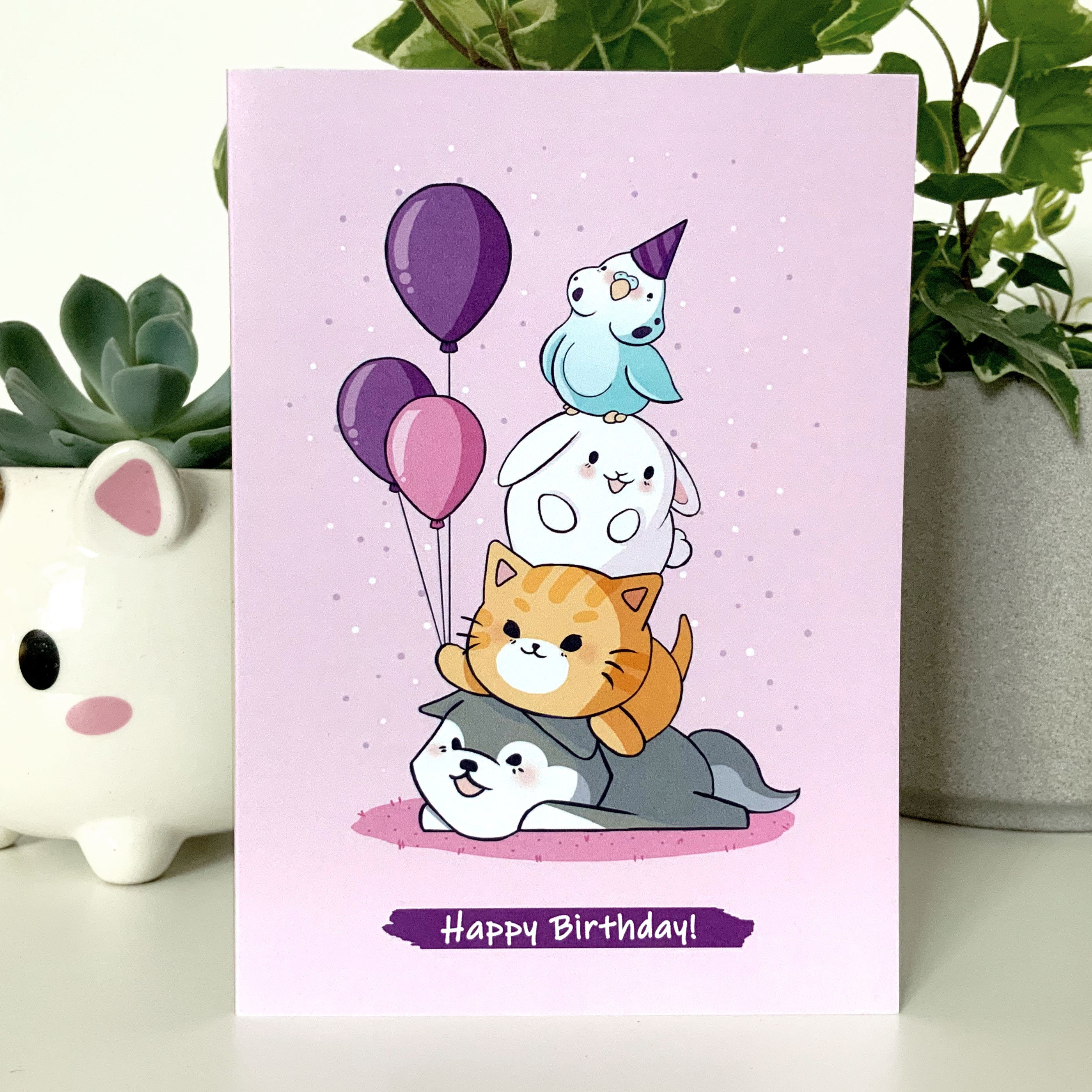 Cute Animal Themed Birthday Card Kawaii Animal Birthday Card - Etsy
