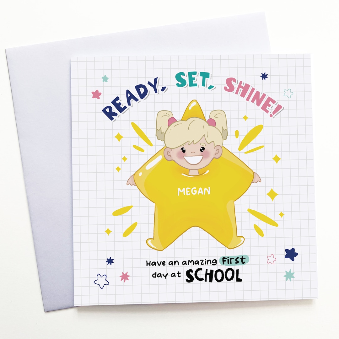 Personalised First Day at School Card, Ready, Set, Shine, Starting ...