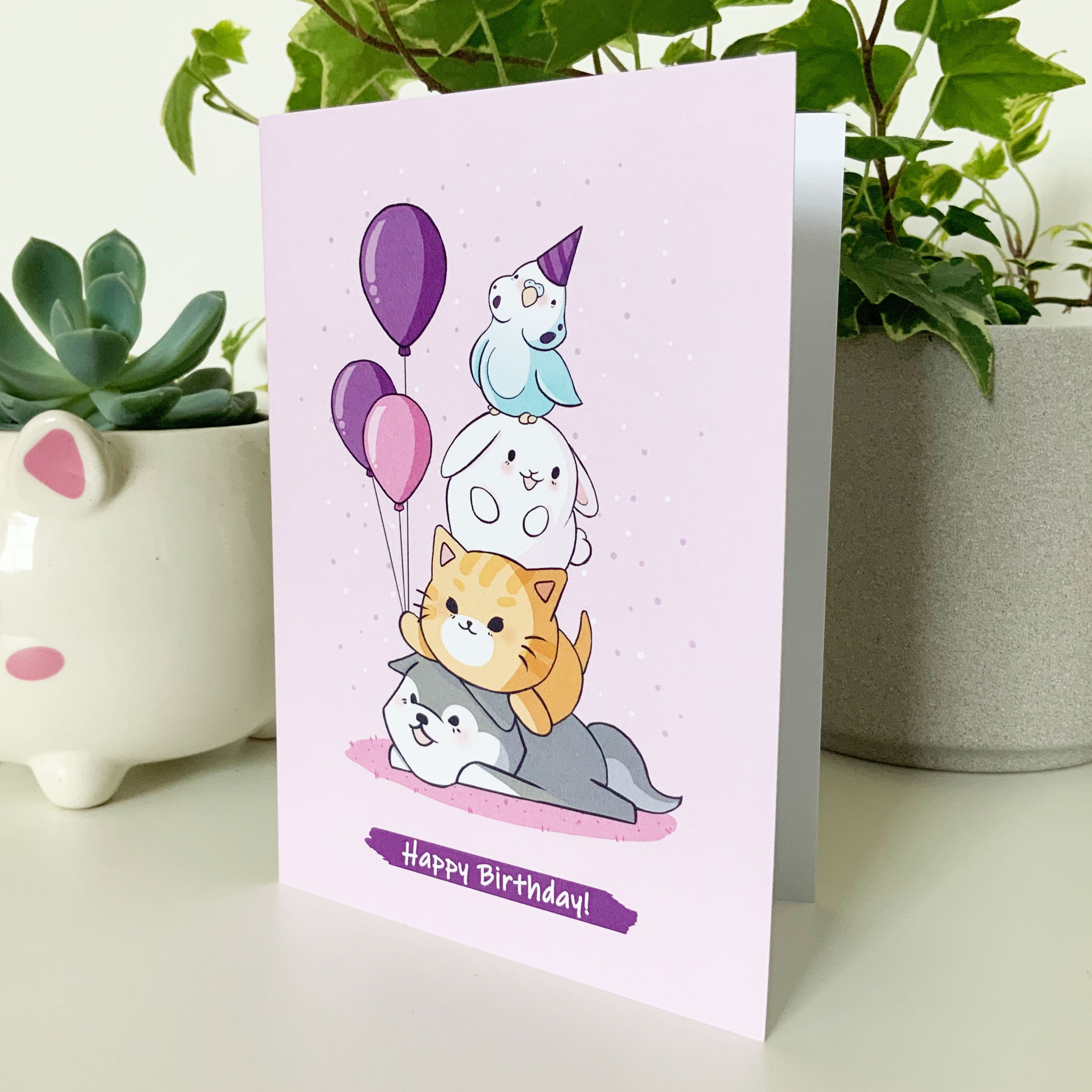 Cute Animal Themed Birthday Card Kawaii Animal Birthday Card - Etsy
