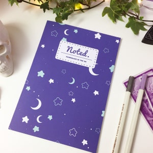 A5 Lined Moons and Stars Notebook, Handmade Starry Notebook, Cute Moons ...