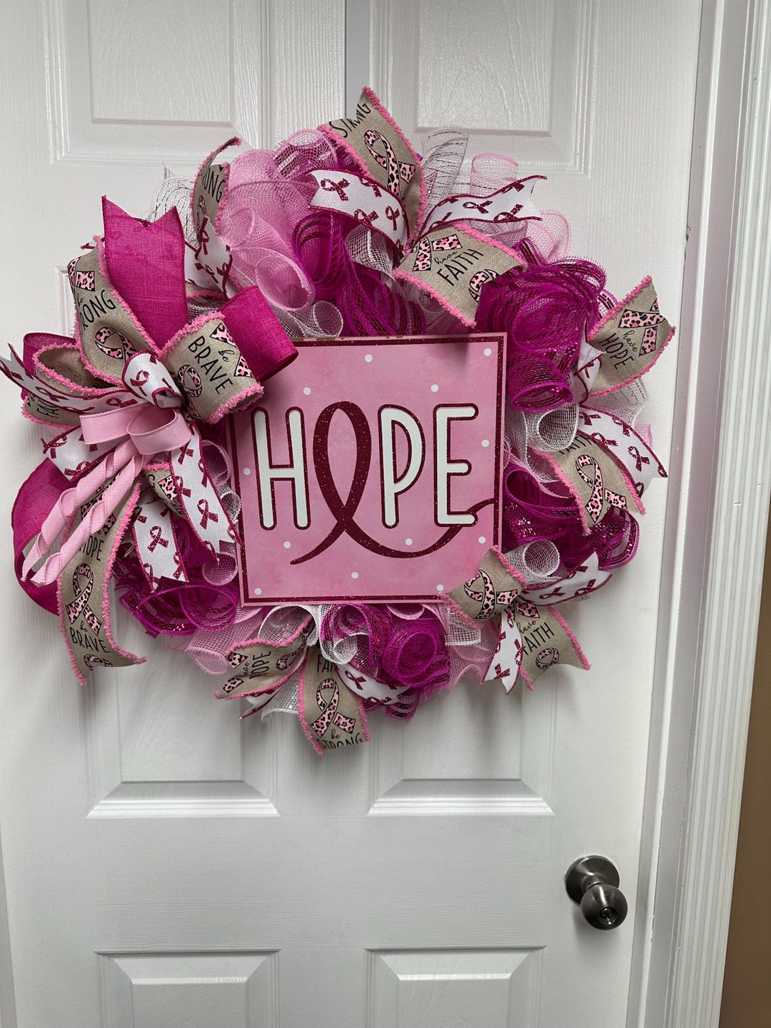 Breast Cancer Awareness Wreath: Hope Door Decor - Etsy
