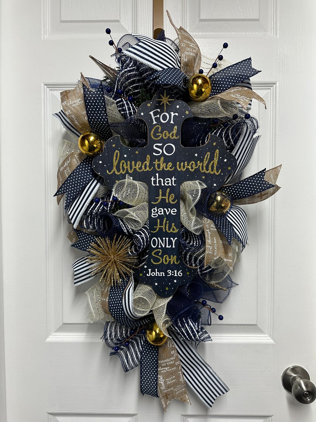 Cross Swag Wreath: Fabric & Mesh, Berry Accents - Etsy