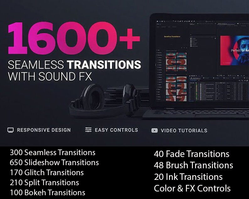 1600 Best Pack After Effect and Premiere Pro Transitions, FX Presets Bundle Premiere Pro ...