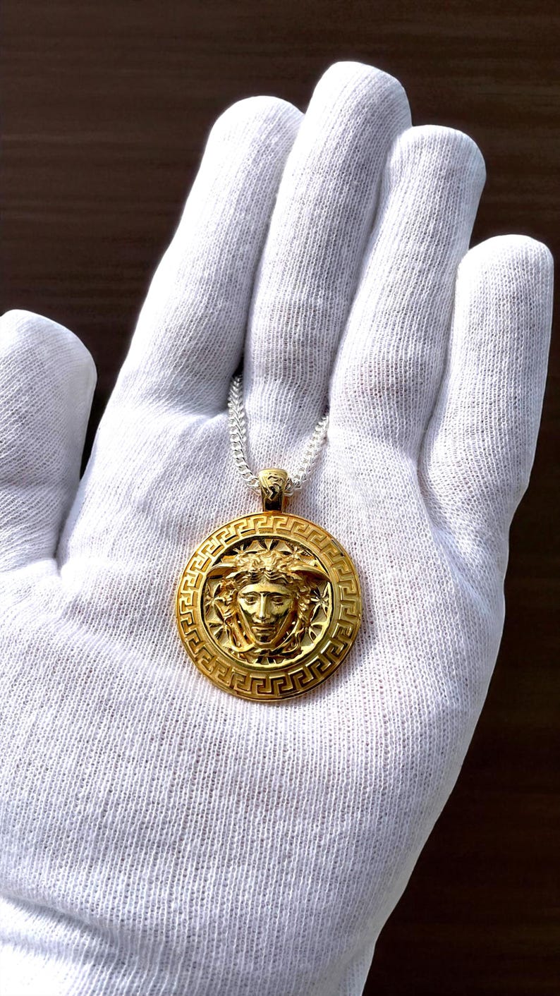 Gold Plated Medusa Pendant Necklace: 925 Sterling Silver Unisex Jewelry ...