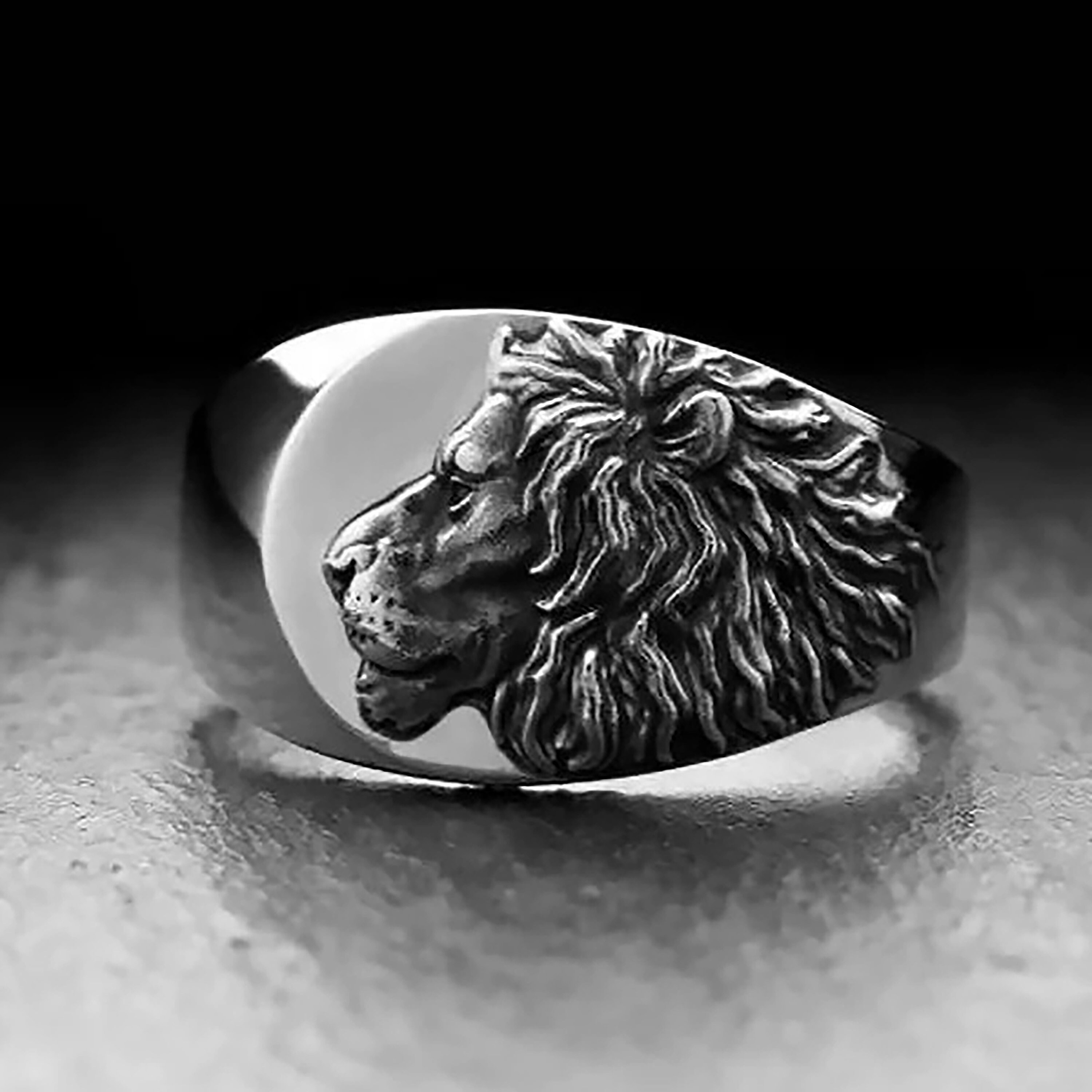 Lion Statement Ring/925 Sterling Silver Ring/lion Relief Men Ring ...