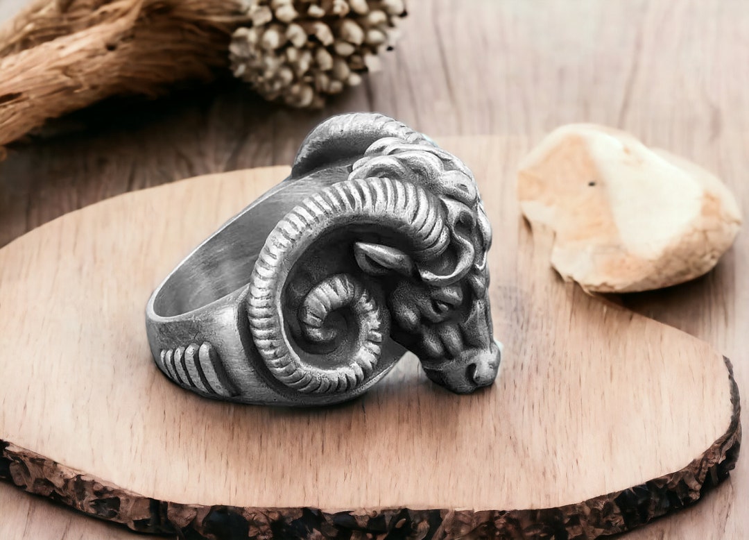 Aries Ram Signet Ring, Goat 925K Sterling Silver Band Ring/charm Zodiac ...