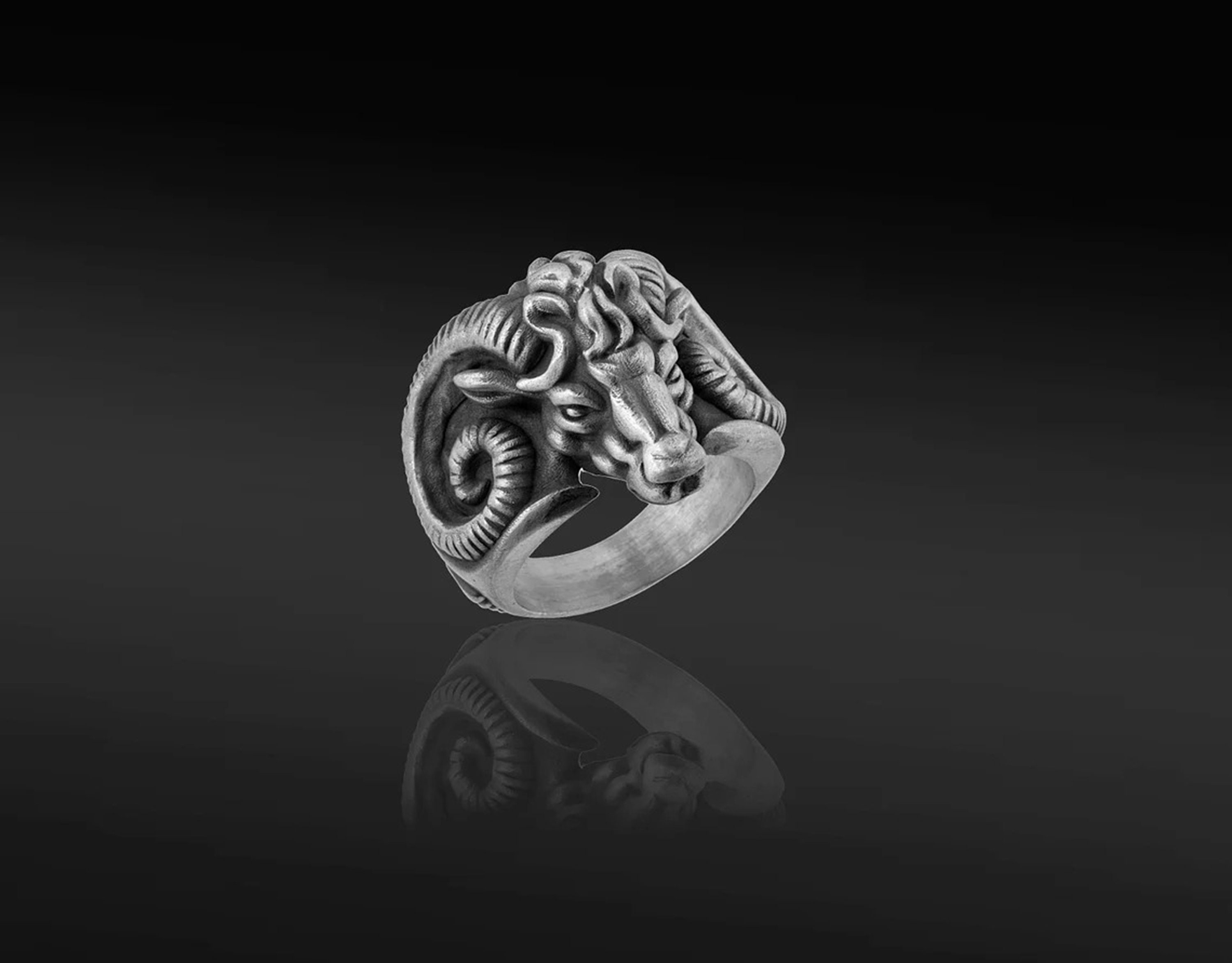 Aries Ram Signet Ring, Goat 925K Sterling Silver Band Ring/charm Zodiac ...