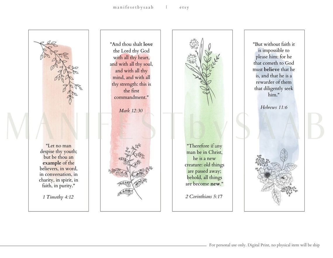 Printable Bookmarks, KJV Bible Verse, Christian Bookmarks, Set of 4 ...