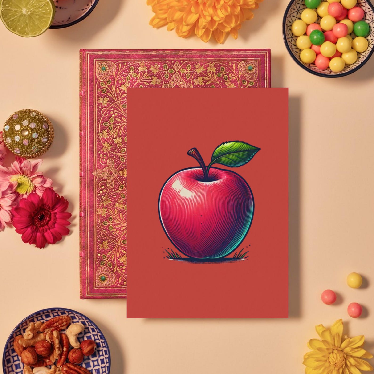 Hand-drawn Apple Greeting Card - Blank Inside With Envelope - Vintage ...