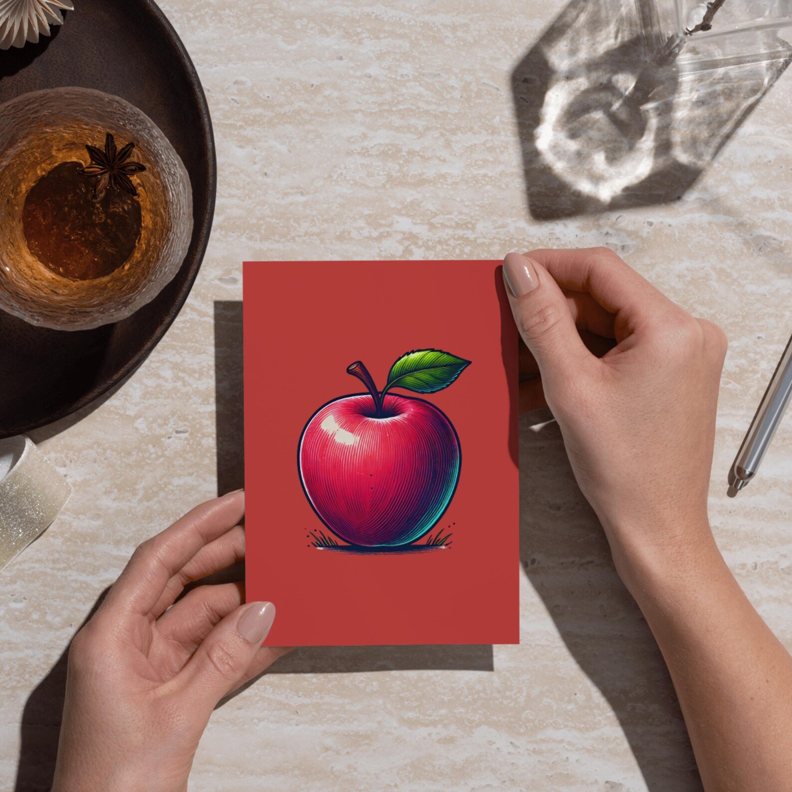 Hand-drawn Apple Greeting Card - Blank Inside With Envelope - Vintage ...
