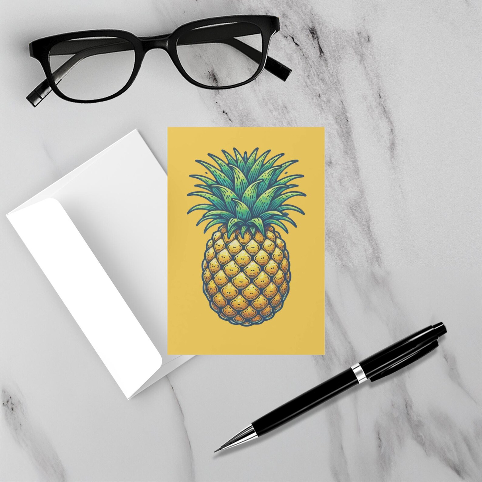 Pineapple Greeting Card - Blank Inside With Envelope - Tropical Fruit ...