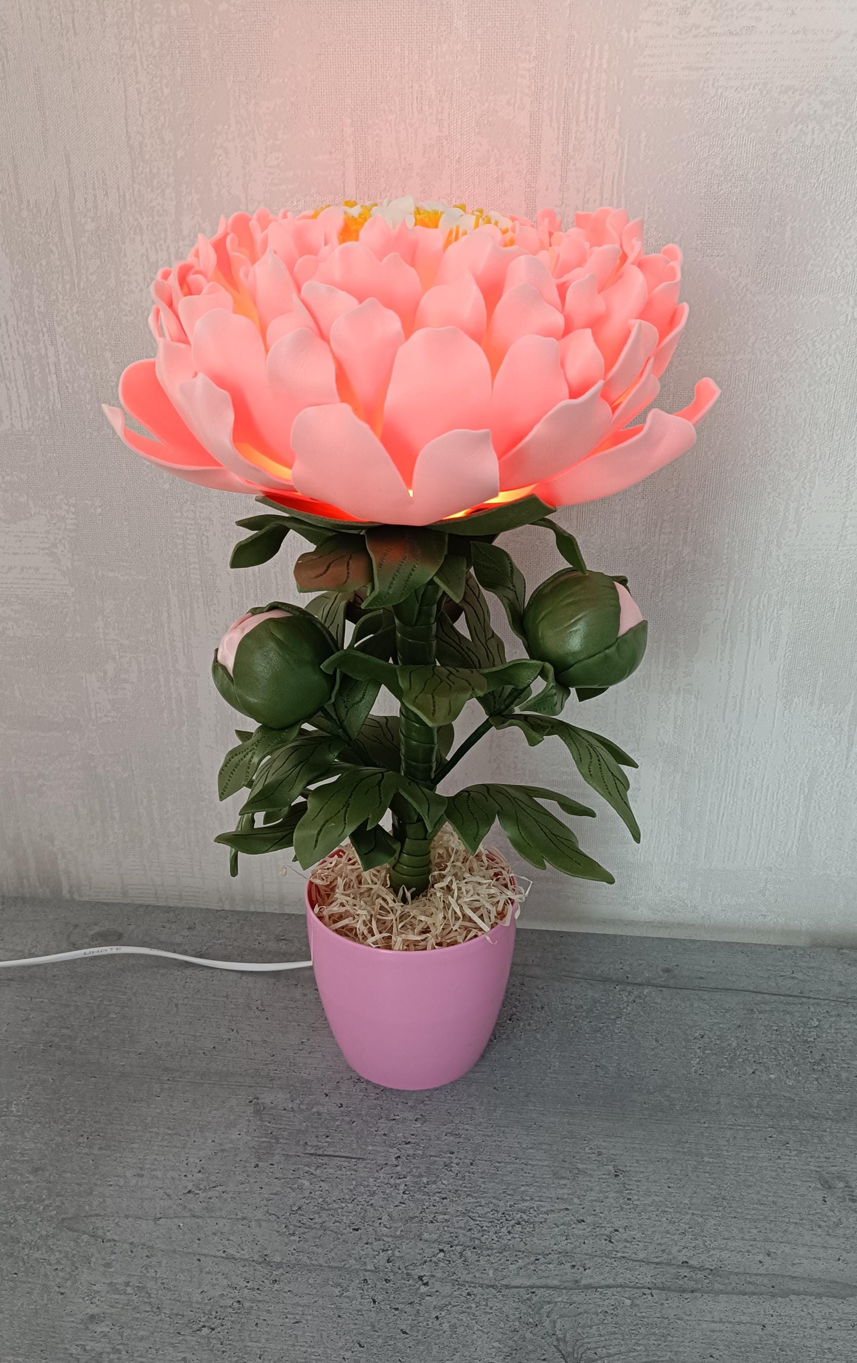 Pink Peony Flower Table Lamp, Bedside Table Night Lamp Accent Lamp ...