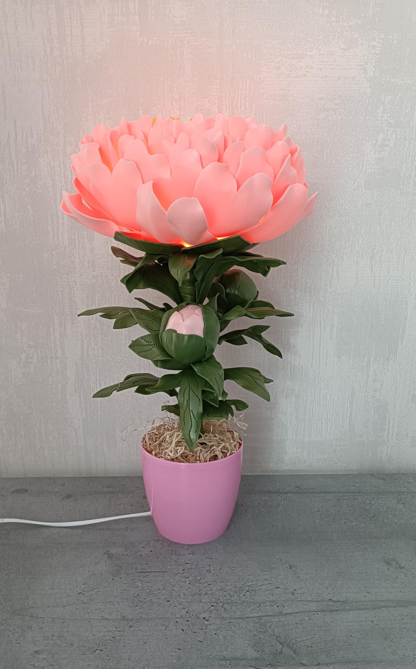 Pink Peony Flower Table Lamp, Bedside Table Night Lamp Accent Lamp ...