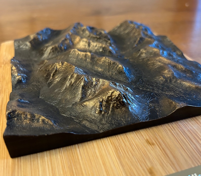 Glencoe Mountain Range 3D Printed and Bronze Painted Model - Mounted on ...