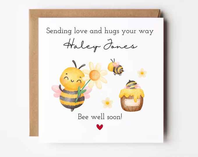 Personalised Bee Well Soon Card, Bee Card, Get Well Card, Speedy ...
