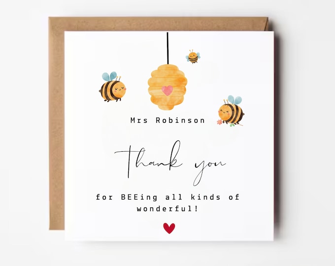 Personalised Teacher Thank You Card Thank You for Bee-ing an Amazing ...