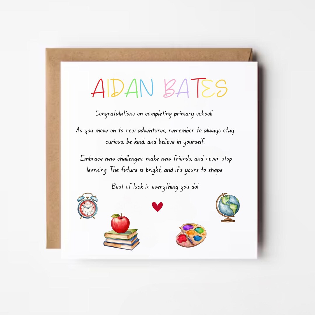 Personalised Primary School Leaver Card for Son, for Daughter, Last Day ...