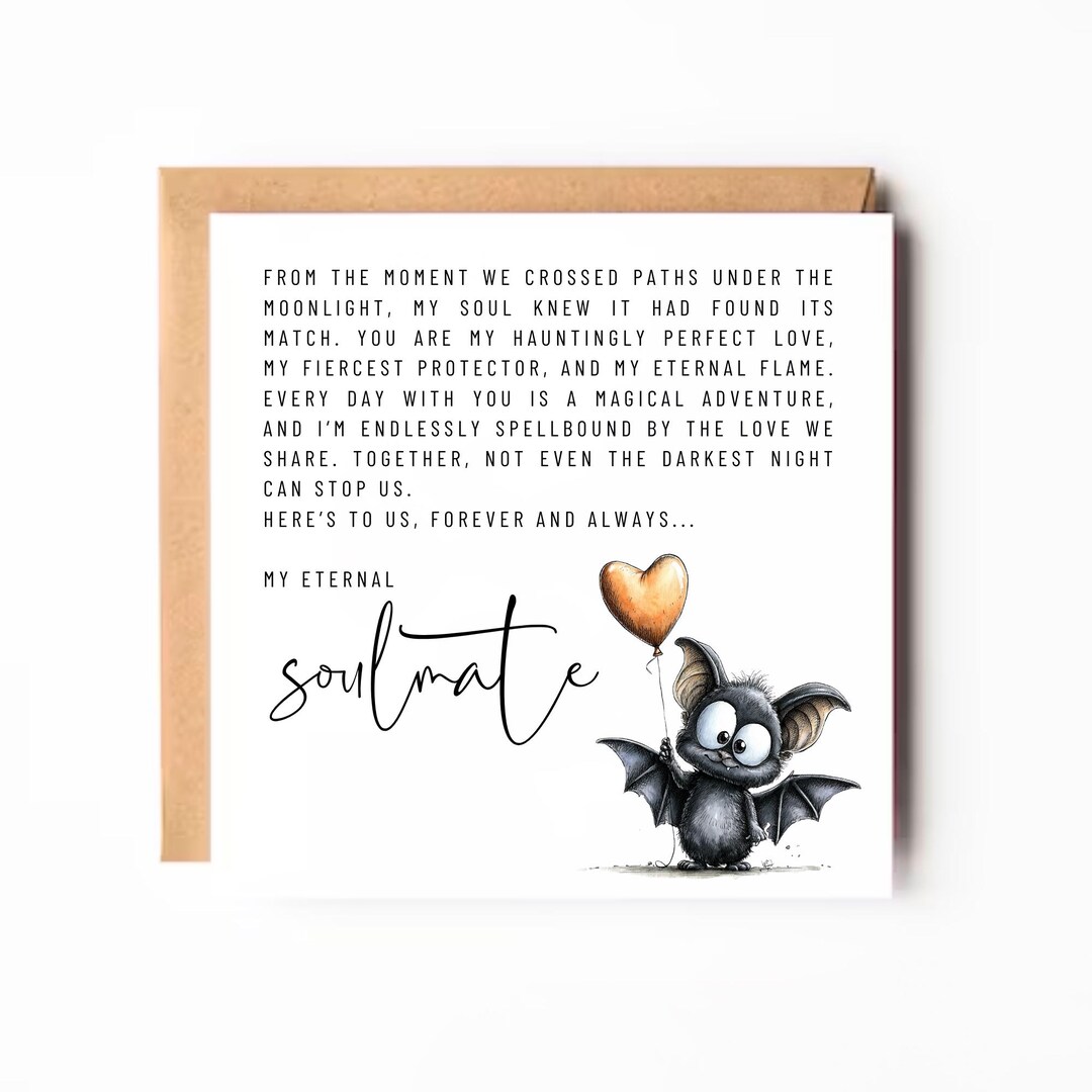 Soulmate Halloween Card – Bat Halloween Card, Cute Spooky Love Card ...