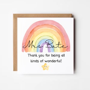 Personalised Teacher Thank You Card, Custom Rainbow Teacher Thank You ...